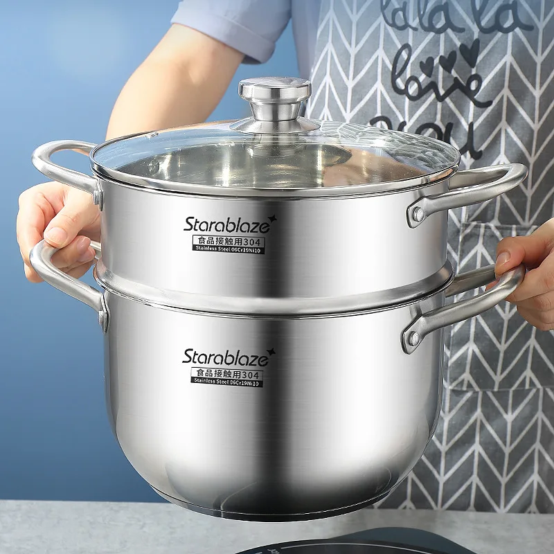 304-Thicken-Stainless-Steel-2-Tier-Layer-Steam-Cooker-pot-Multi ...