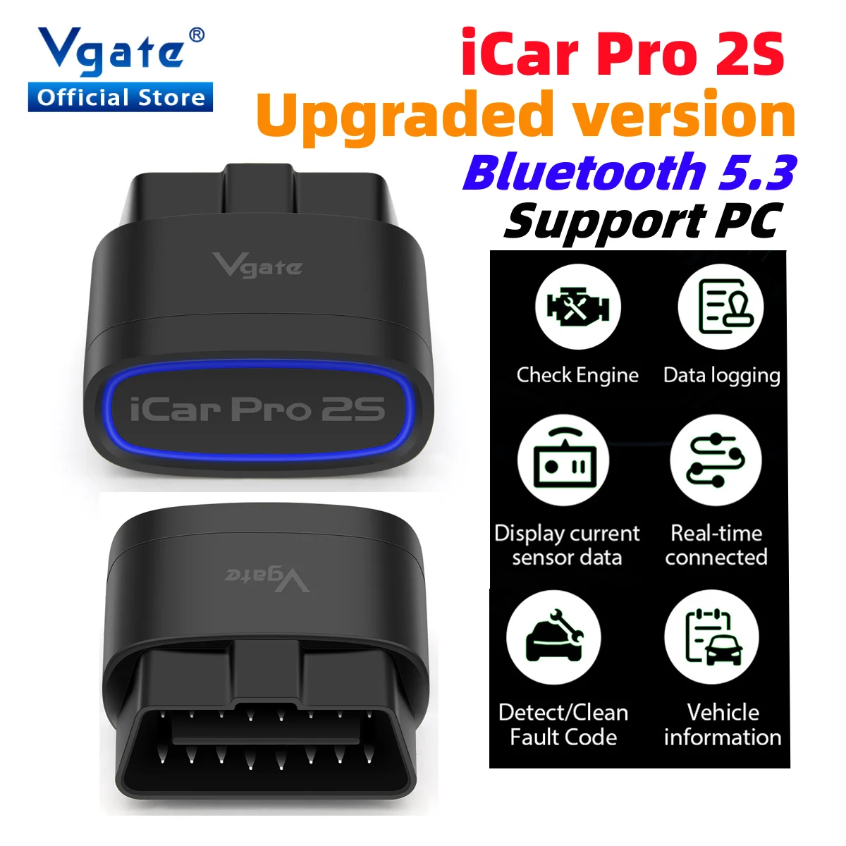 New-Vgate-iCar-Pro-2S-ELM327-Bluetooth-5-3-for-Android-IOS-PC-OBD2-Car ...