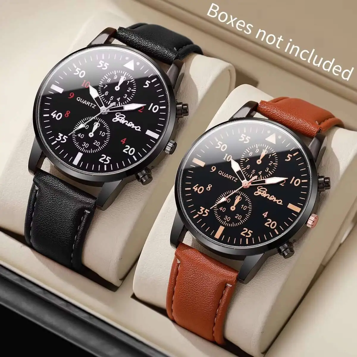 2PCS Fashion Business Watches Set Casual Leather Strap Quartz Watch for ...