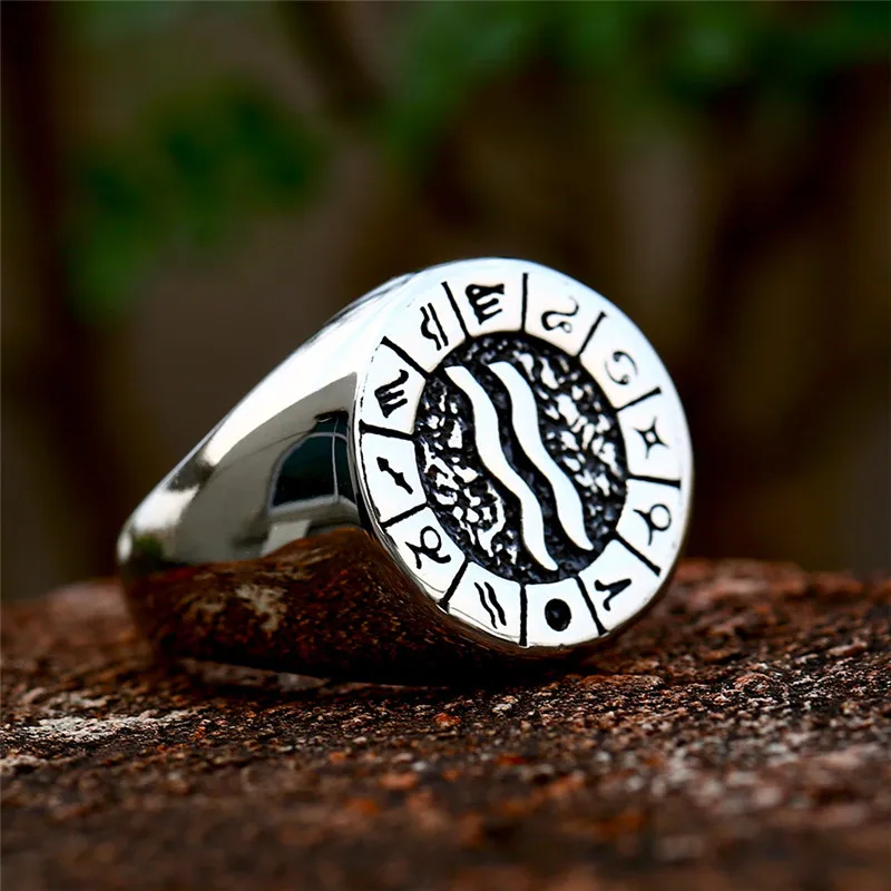 12-Constellations-Zodiac-Sign-Ring-316L-Stainless-Steel-Polish-Solid ...