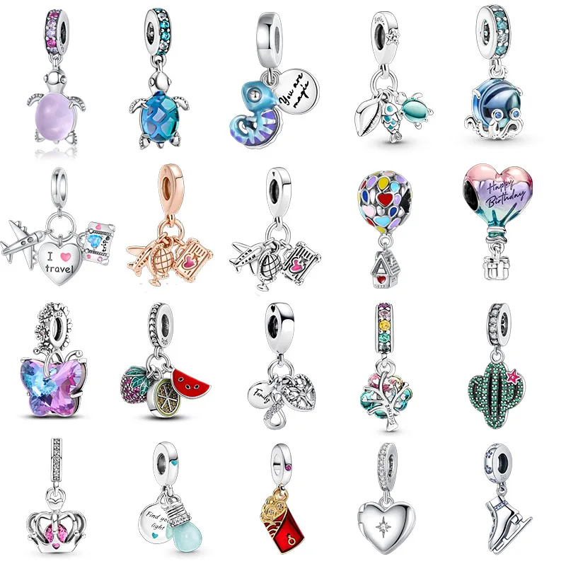 Charms De Plata De Ley 925 para mujer, Charms De aguacate verde azul, Tortuga, pulpo, camaleón ...