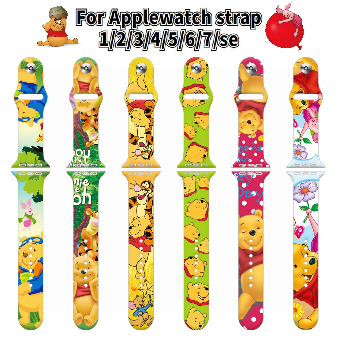 Disney Winnie the Pooh Cartoon Strap for iwatch7/6/5/4/3/2/SE printing ...