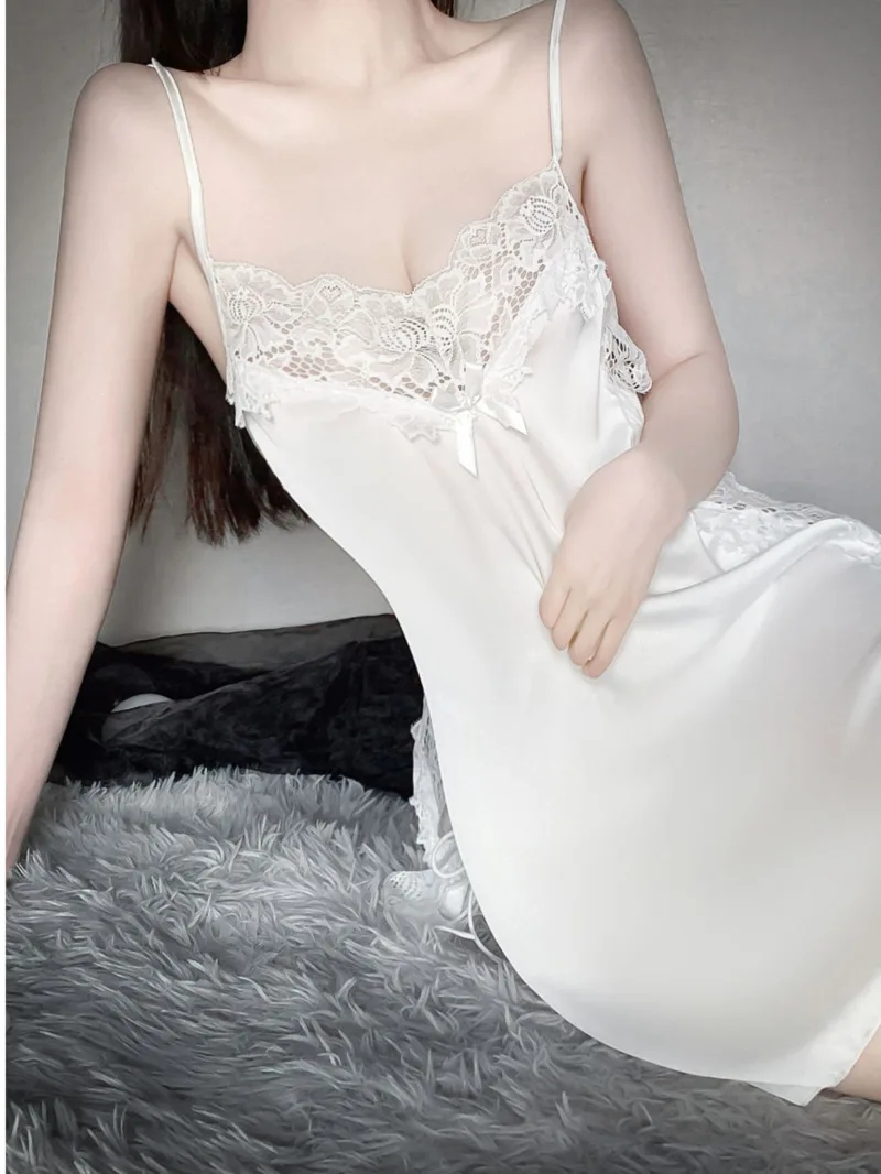 New-Sexy-Suspender-Female-Summer-Mature-Lace-Ice-Silk-Thin-Swing-Collar-Nightdress-Beautiful ...