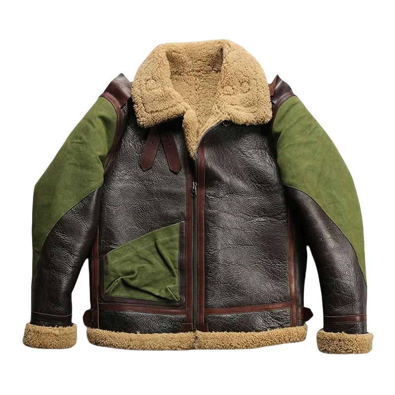 Dark Brown Winter Shearling Jacket Men Military Style Genuine Natural ...