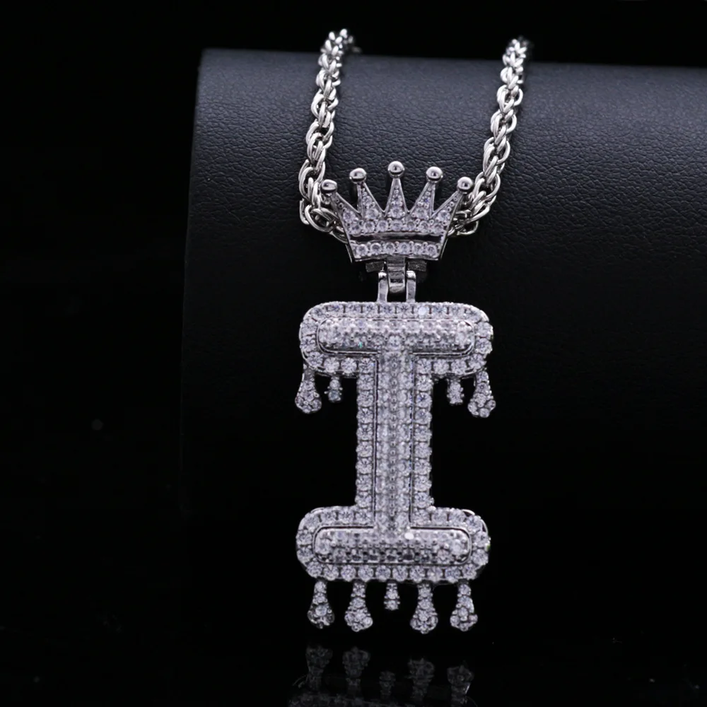 Хип-хоп Iced Out Bling Cubic A-Z Drip Crown Циркон Начальные буквы ...