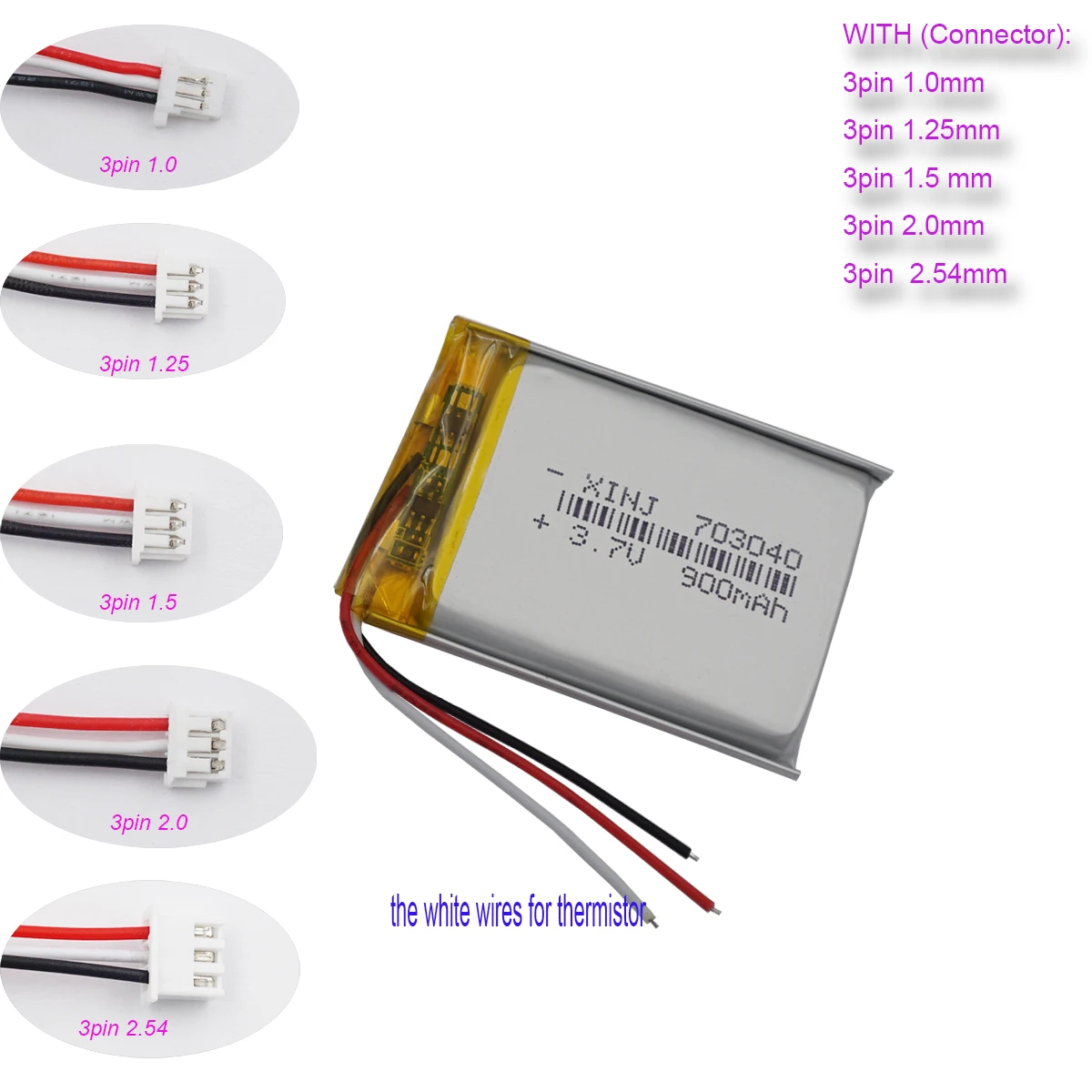 3-7V-900mAh-3-33Wh-703040-JST-3Pin-NTC-Thermistor-Li-Polymer ...