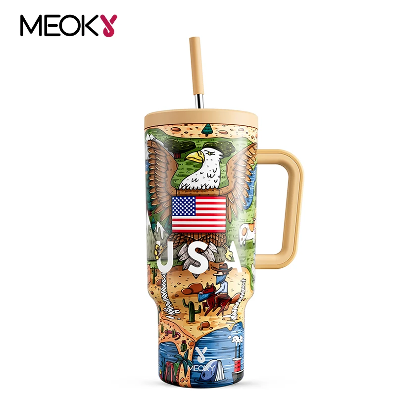 Meoky-40oz-Tumbler-Straw-Handle-Non-Slip-Base-Cup-Potable-Eagle-Print ...