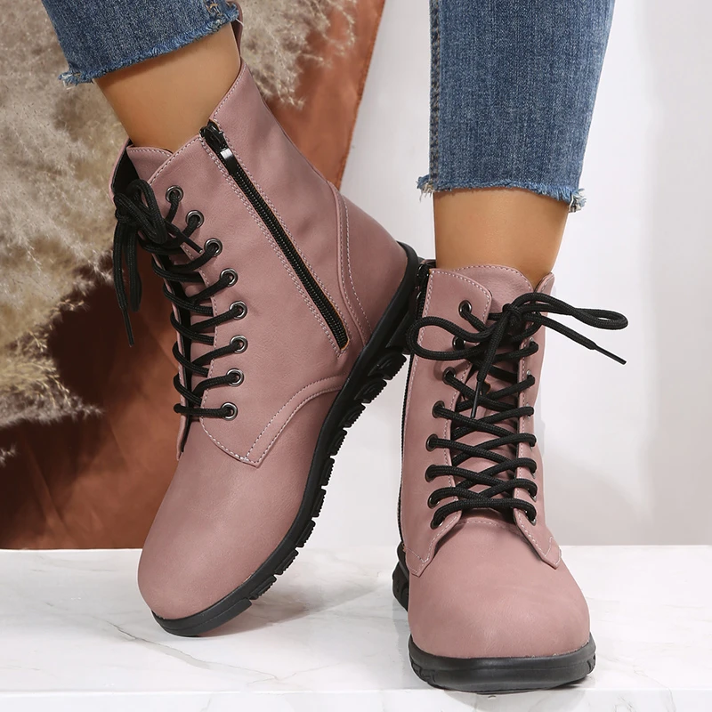 Lucyever-2024-Pink-Low-Heels-Ankle-Boots-Women-Plus-Size-Side-Zipper ...