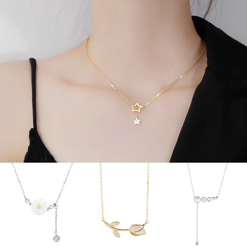 Korean-Flower-Necklace-Charm-Pendant-Necklace-For-Women-Girls-Clavicle ...