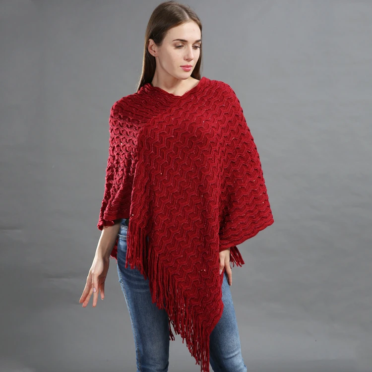 Pulóver de punto sólido para mujer, Poncho de calle, capas rojas ...