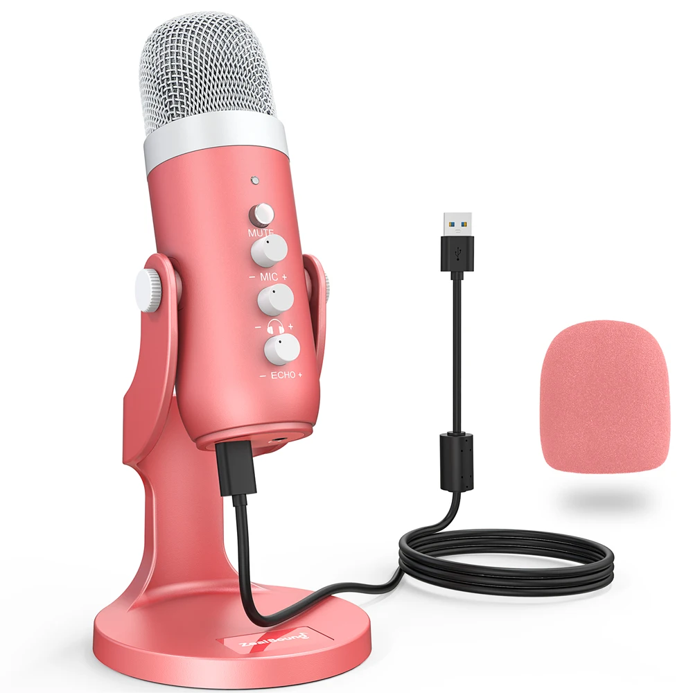 Professional-Usb-Recording-Microphone-Pink-Condenser-Mic-For-PC-Laptop ...