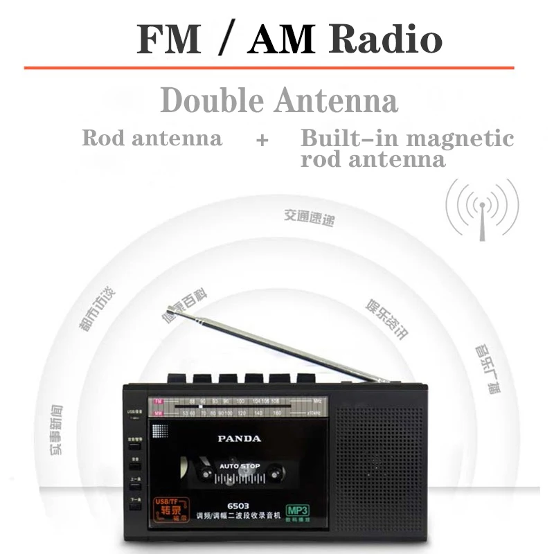 Magnétophone FM-AM Portable,lecteur à Cassette avec USB-TF,Microphone ...