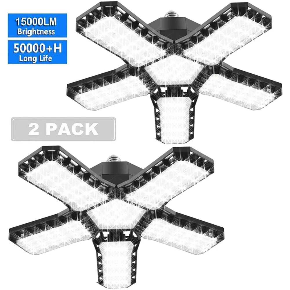 3-12 Panels Deformable LED Garage Light E27 LED Bulb 5000 Lumen Ultra ...