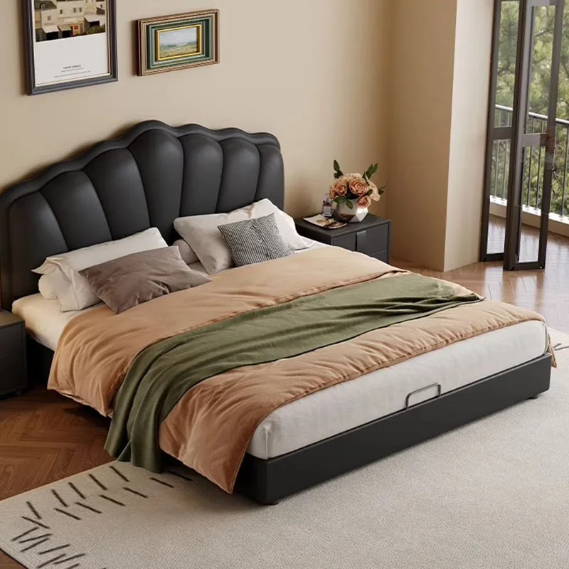 Black-European-Double-Bed-Royal-Wood-King-Headboard-Twin-Double-Bed ...