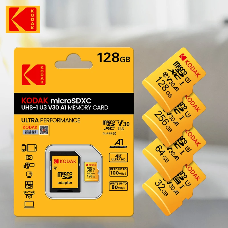 KODAK-Micro-SD-Card-256G-128GB-64GB-100MB-S-Memory-card-U3-SD-TF-Flash ...