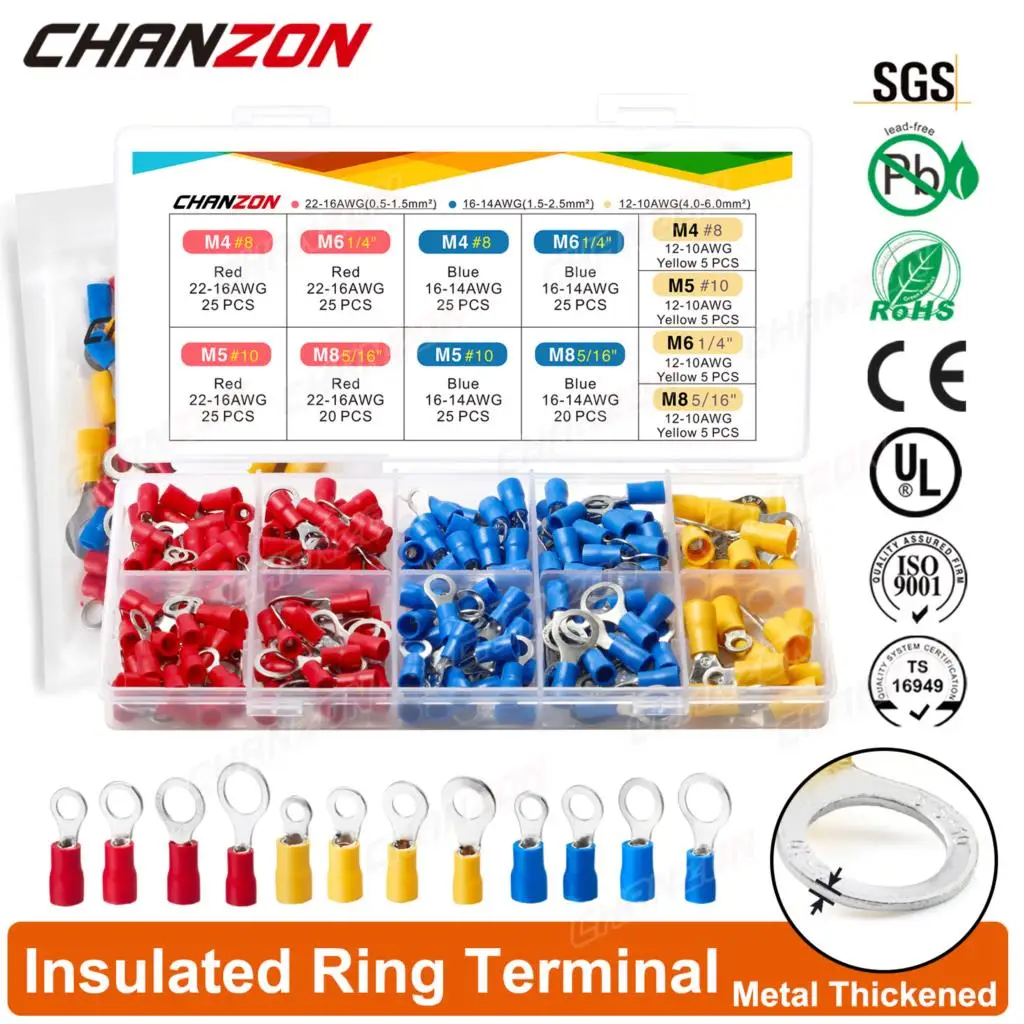 60-210PCS-Rv1-25-Rv2-Rv5-Insulated-Ring-Crimp-Wire-Connectors-Kit ...