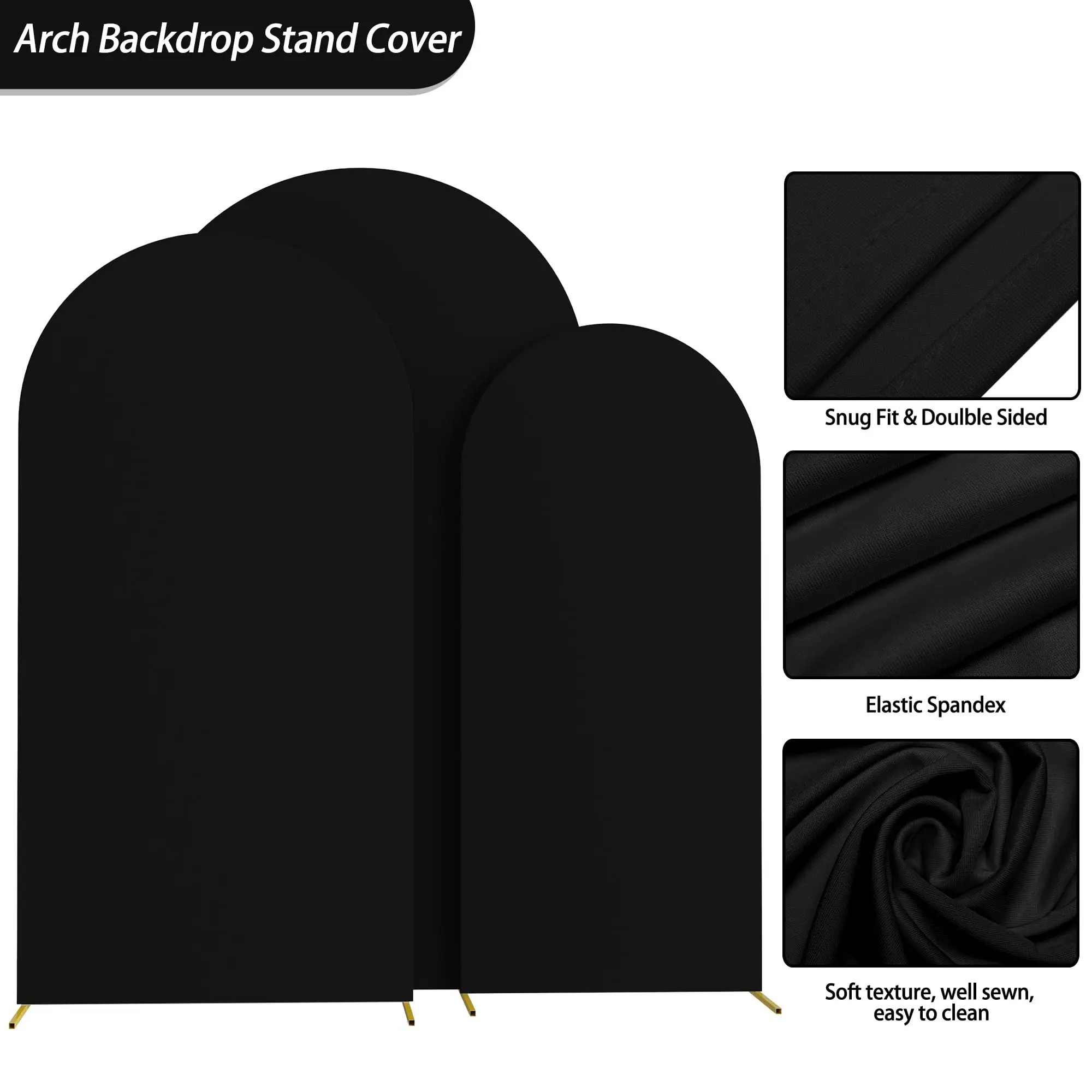 6ft 6.6ft 7.2ft Wedding Black Arch Cover 2 Sided Spandex Fitted Fabric ...