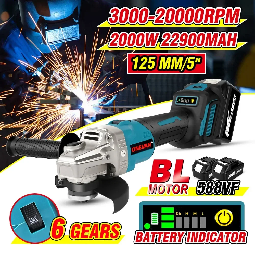 125MM-Brushless-Electric-Angle-Grinder-6-Gears-Battery-Grinder-20000RPM ...