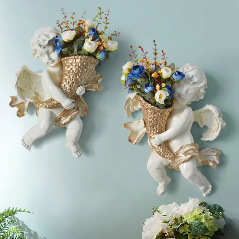 European-Home-Wall-sculpture-angel-flower-pot-Vase-Mural-Crafts ...