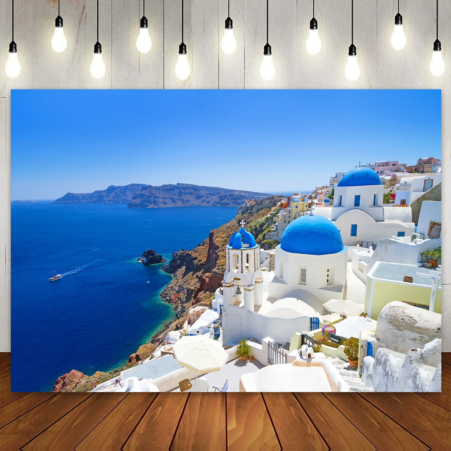 Santorini-Birthday-Party-Backdrop-Blue-Coastline-Greece-Oia-Town ...