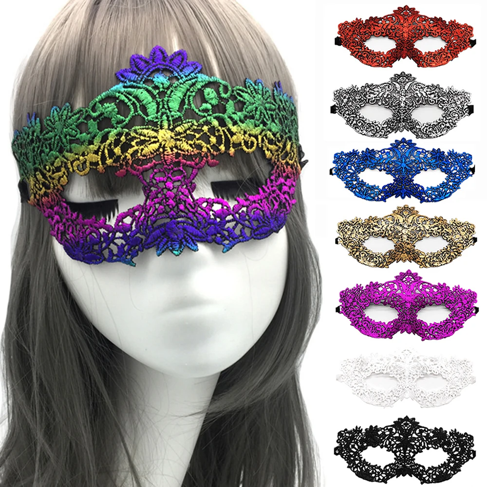 1 Pcs Women Hollow Lace Face Mask With Ribbon Princess Mardi Gras ...