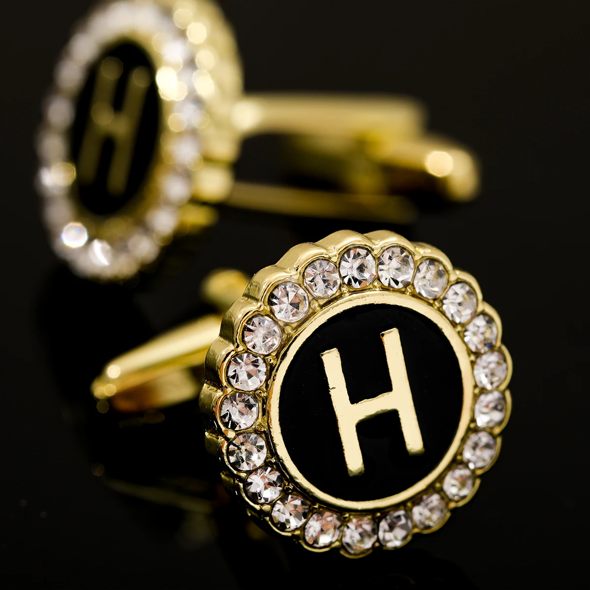 2-Pcs-Crystal-Around-Initial-A-Z-Cufflinks-Alphabet-Letter-Rhinestone ...