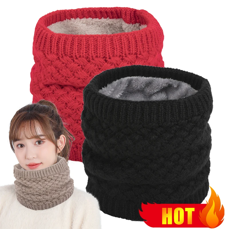 Winter Knitted Scarf for Women Men Warm Snood Scarfs Neck warmer Fleece ...