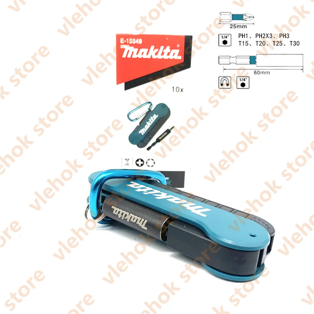 マキタ 電動ドライバービットセット,10個,六角形,磁気スリーブ,1 F23 t15 t20 t25 t30 E 15849 ...