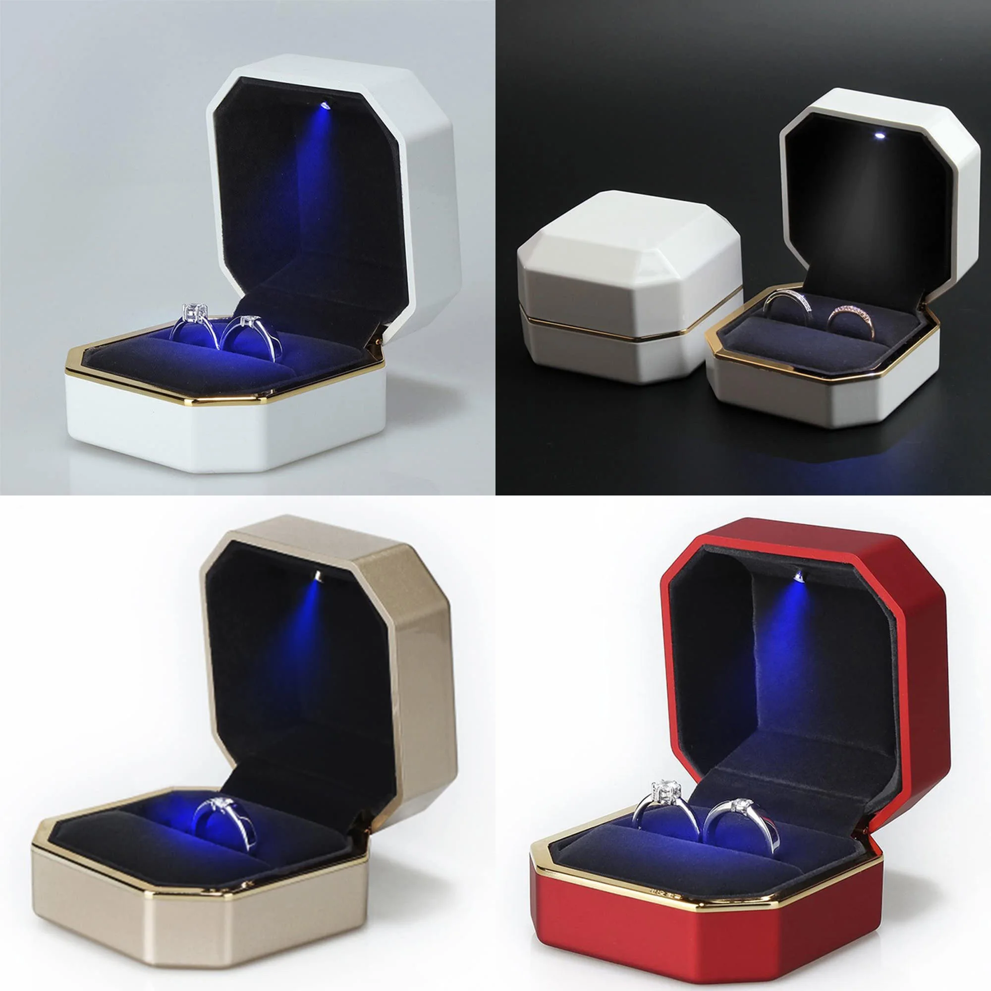 Luxury Jewelry Couple Ring Box With LED Light For Engagement Wedding ...