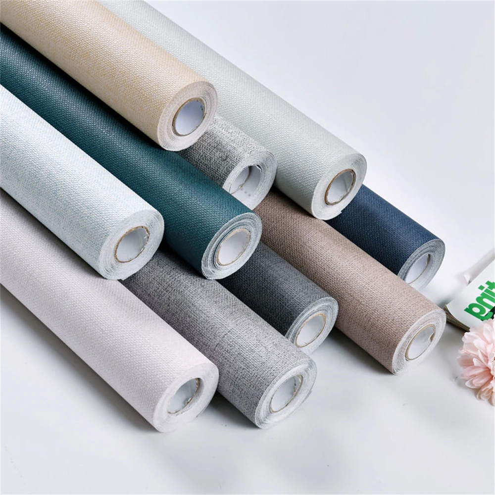 6M-8M-Self-adhesive-Wallpaper-Solid-Color-Linen-Pattern-Contact-Paper ...