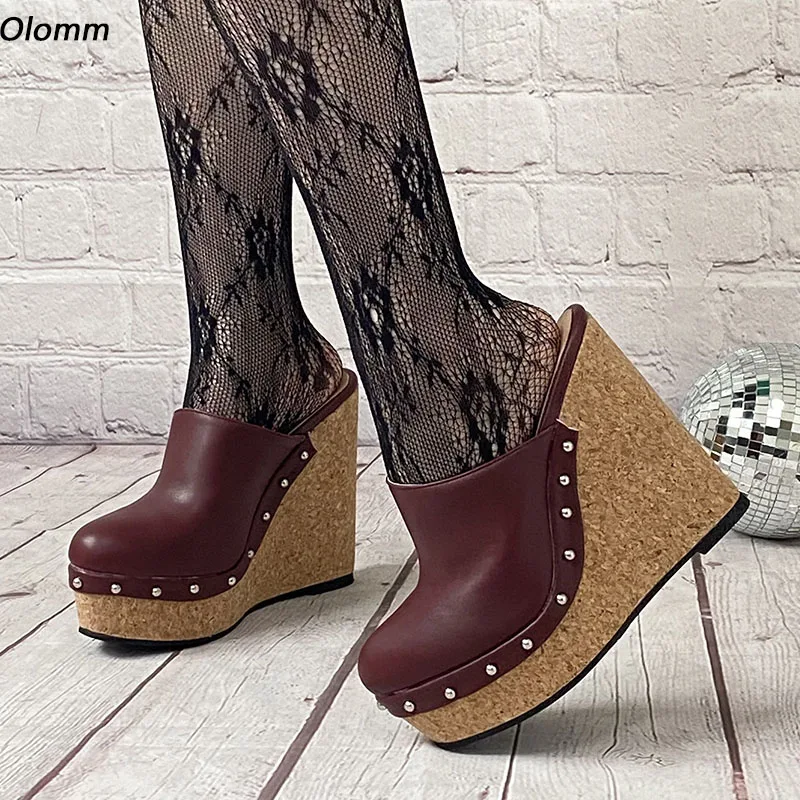 Olomm-Handmade-Women-Platform-Mules-Sandals-Sexy-Rivets-Wedges-Heels ...