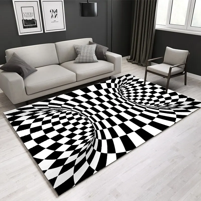 Black-and-White-Checkered-Carpet-Living-Room-Bedroom-Coffee-Table-Mat ...