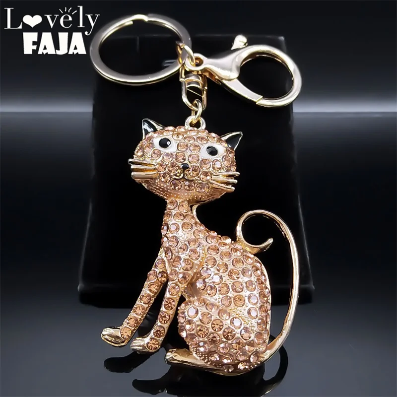 Lovely-Cute-Cat-Keychain-for-Women-Men-Alloy-Rhinestone-Animal-Key-Ring ...