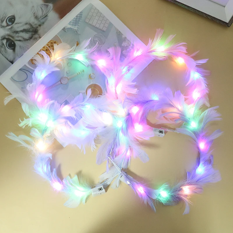 Glowing Feather Wreath LED Feather Wreath Crown Headband Glowing Angel ...