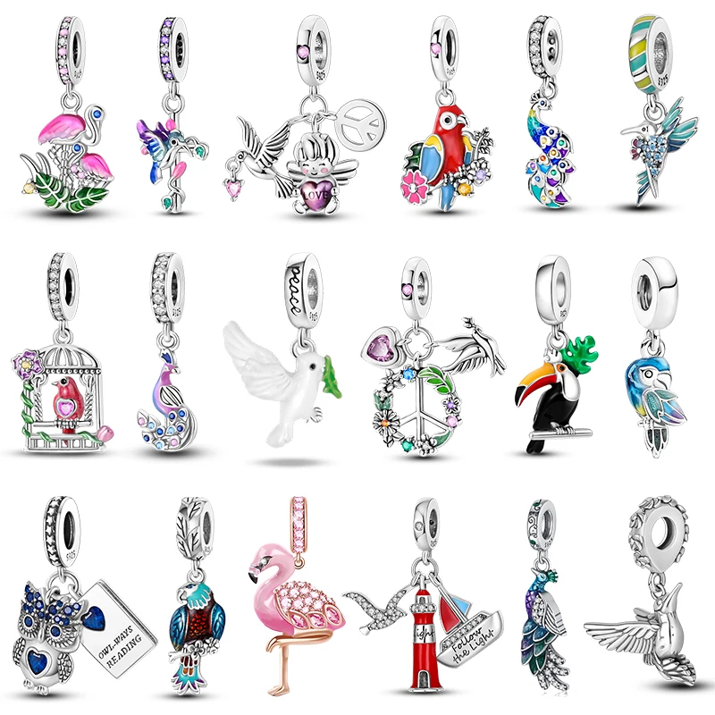 Fit-Pandora-925-Silver-Original-Charms-Parrot-Flamingo-Owl-Beads ...