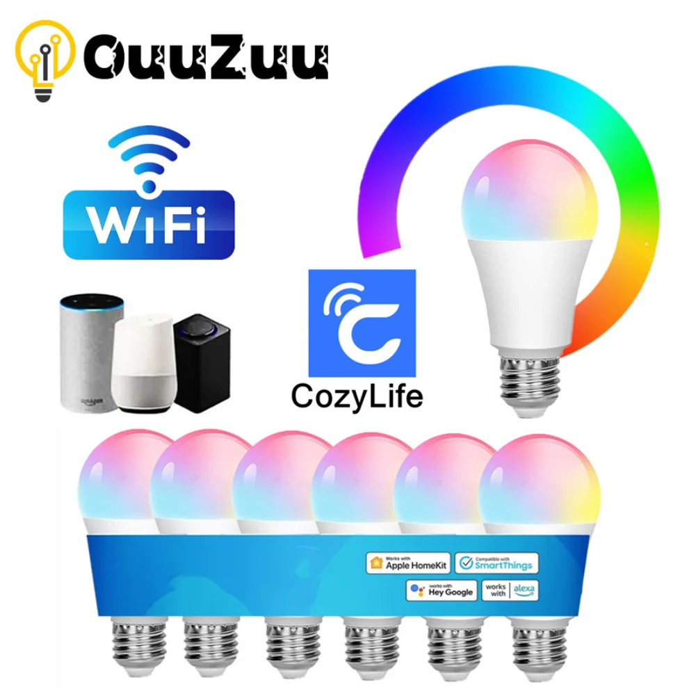 8Pcs-15W-WiFi-Smart-Bulb-CozyLife-APP-E27-LED-Smart-Lamp-Works-with ...