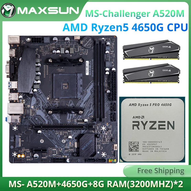 MAXSUN Combo Motherboard Desktop A520M CPU AMD Ryzen 5 PRO 4650G RAM ...