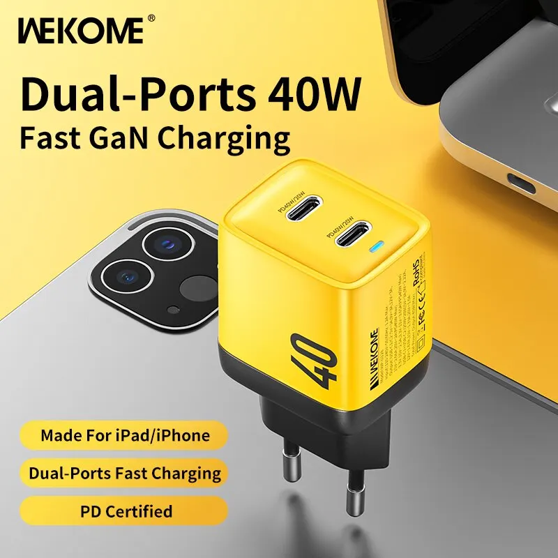 WEKOME-cargador USB tipo C, dispositivo de carga rápida, 40W, GaN, 20W, compatible con IPhone ...