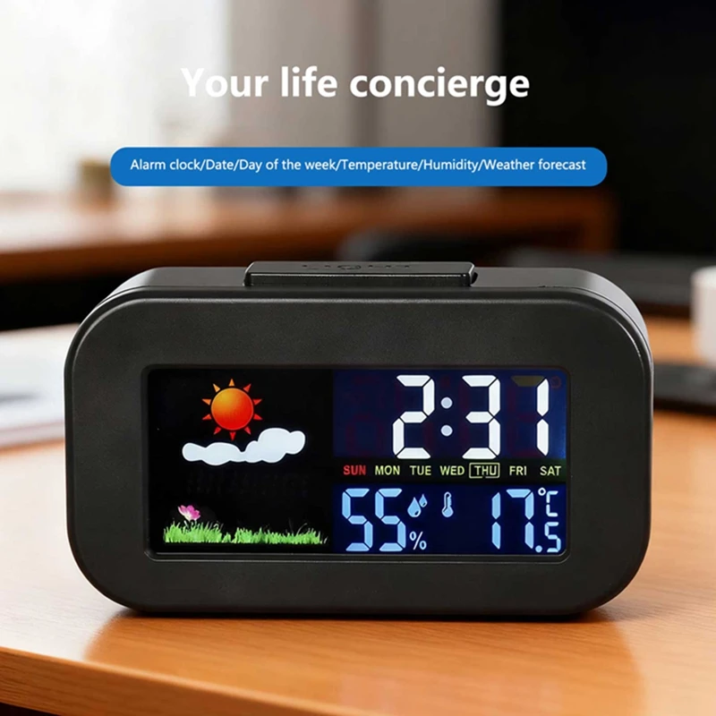 Weather Clock with Color Display - Temp & Humidity Monitor LED Color ...