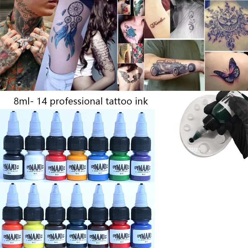 14Colors-8ml-Bottle-Professional-TattooInk-For-Body-Art-Natural-Plant ...