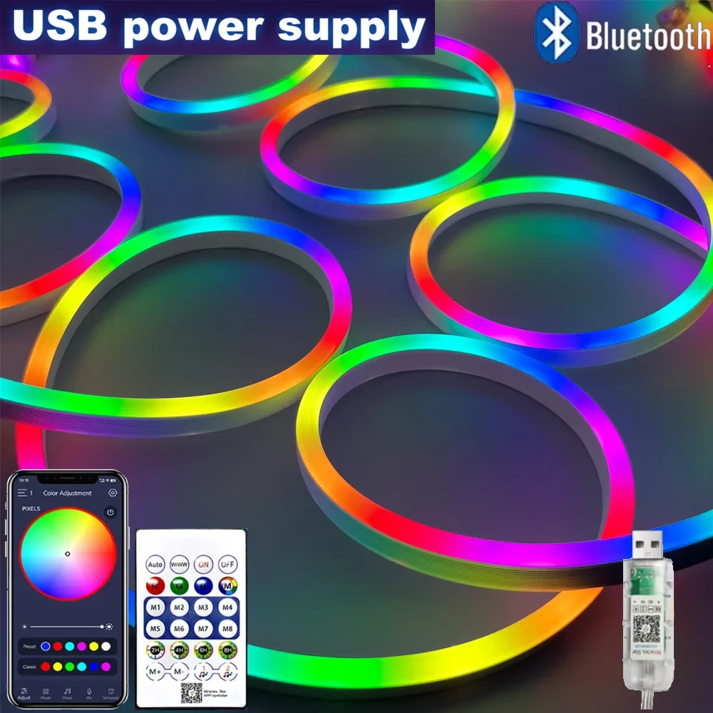 USB-RGBIC-Neon-LED-Strip-Lights-Bluetooth-Addressable-Neon-Rope ...