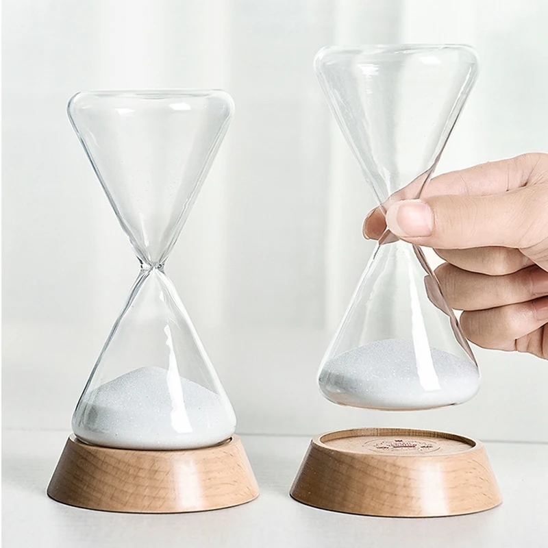 1PC Nordic Glass Droplet Time Hourglass with Wood Base Home Decoration ...