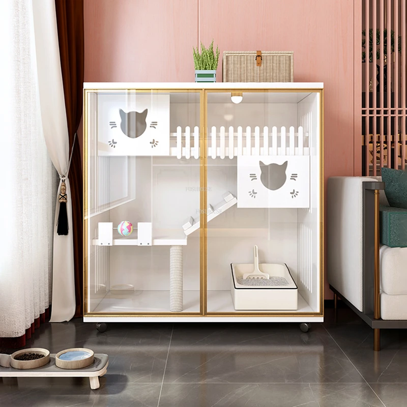 Solid-Wood-Cat-Cages-Home-Luxury-Cat-Villa-Indoor-Transparent-Cat-House ...