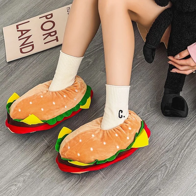 Funny-Cotton-Slippers-Women-Cute-Cartoon-Hamburger-Shoes-One-Size ...