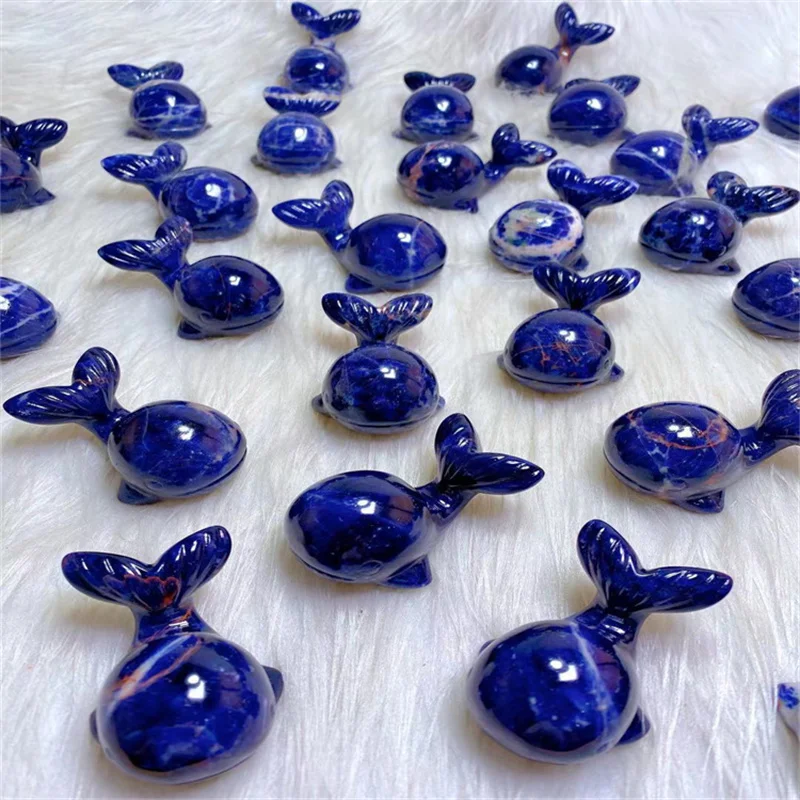 Natural Cute Sodalite Whale Crystal Crafts Sea Animal Carving Whale ...