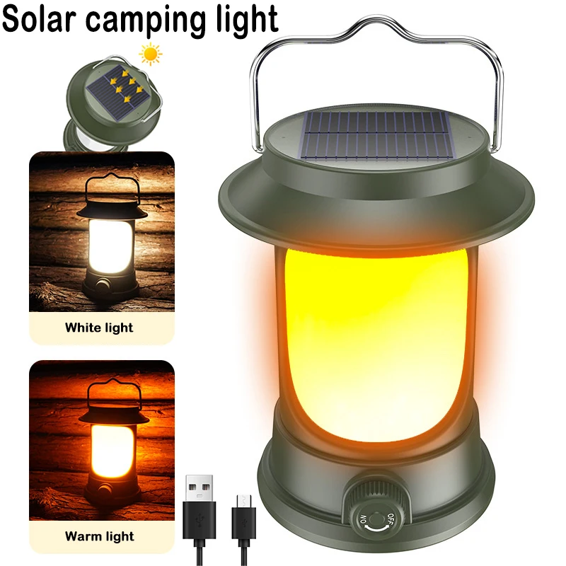 Solar Portable Handheld Vintage Camping Lantern USB Rechargeable ...