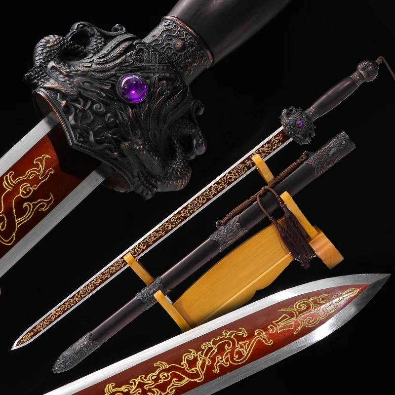 Real-Traditional-Sword-Spring-Steel-Blade-Handmade-Full-Tang-Rosewood ...