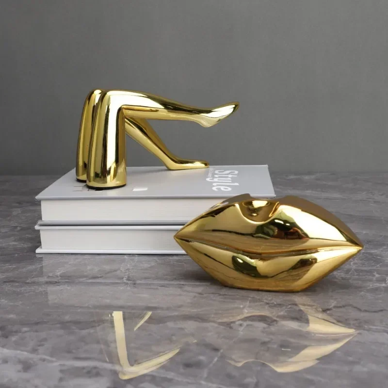 Body-Art-Statue-Lips-leg-Golden-Sculpture-Artwork-Ornaments-Desk ...