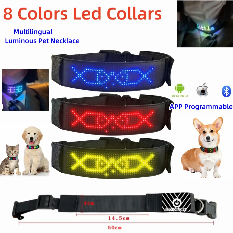 Multicolor Pet LED Dog Collars Programmable Multilingual Scrolling ...