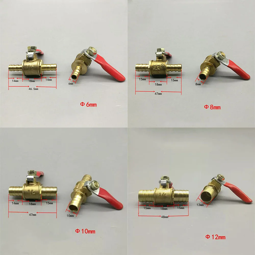 Red-Handle-Valve-6mm-12mm-Hose-Barb-Inline-Brass-Water-Oil-Air-Gas-Fuel ...